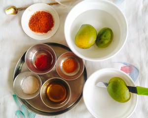 Raw Mango Pickle (Instant Raw mango pickle Recipe) | Happilycooking
